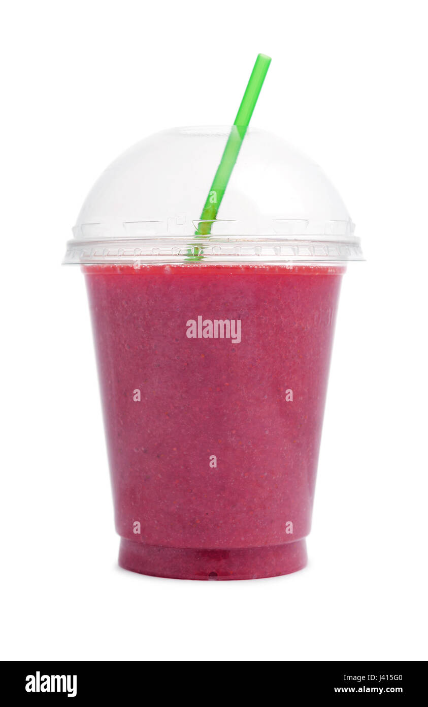Berry smoothie in plastic transparent cup isolated on white background ...