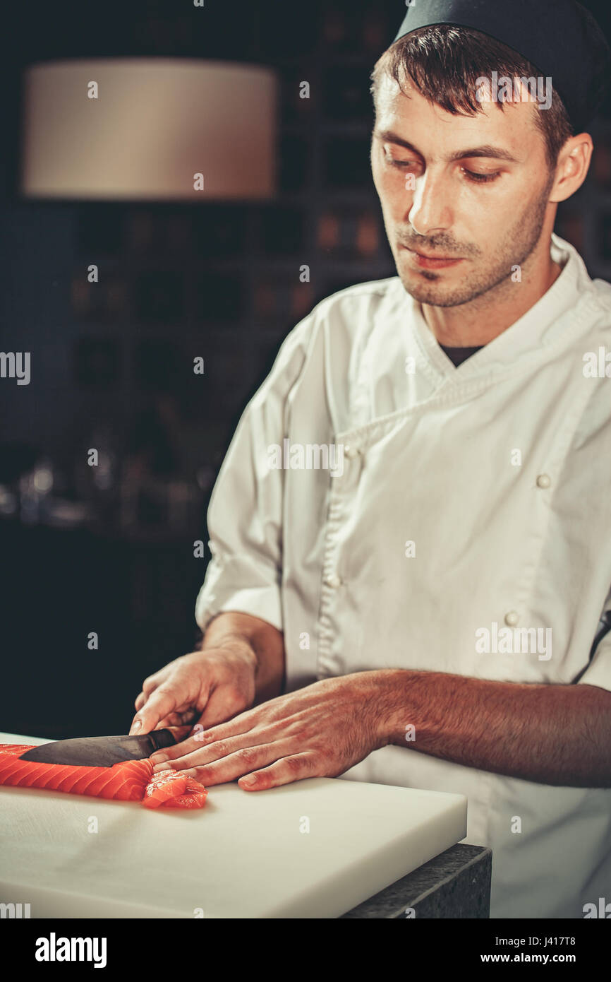Preparing sashimi set in restaurant kitchen Stock Photo - Alamy