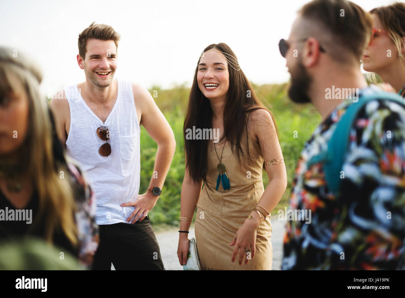 People Enjoying Talking Together at Music Concert Festival Stock Photo ...