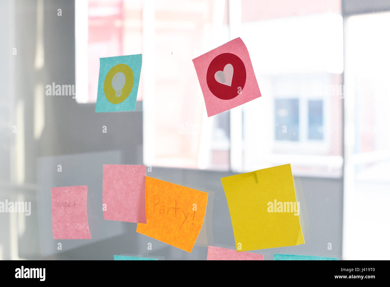 Sticky Notes Reminder Memo Stitched on Glass Wall Office Stock Photo ...