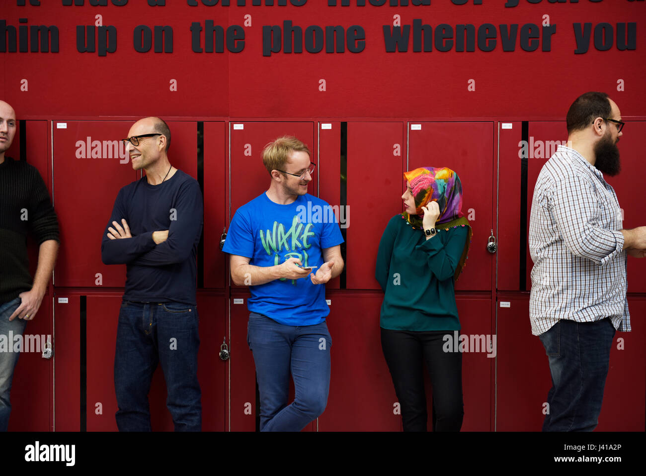 People Talking Together Relax on Hallway During Break Time Stock Photo ...