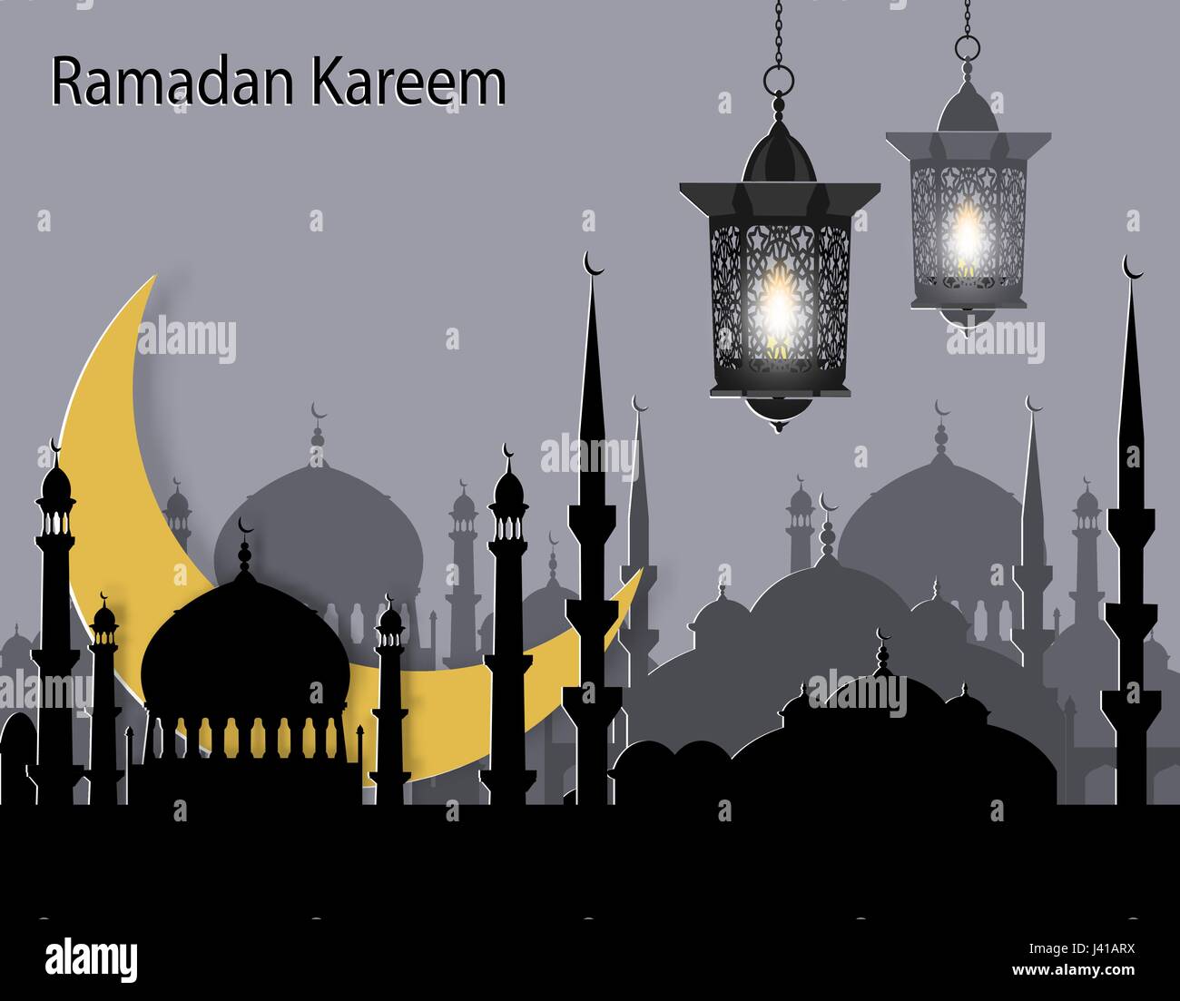 Ramadan Kareem. Greeting card. Stylized drawing of the month and the ...