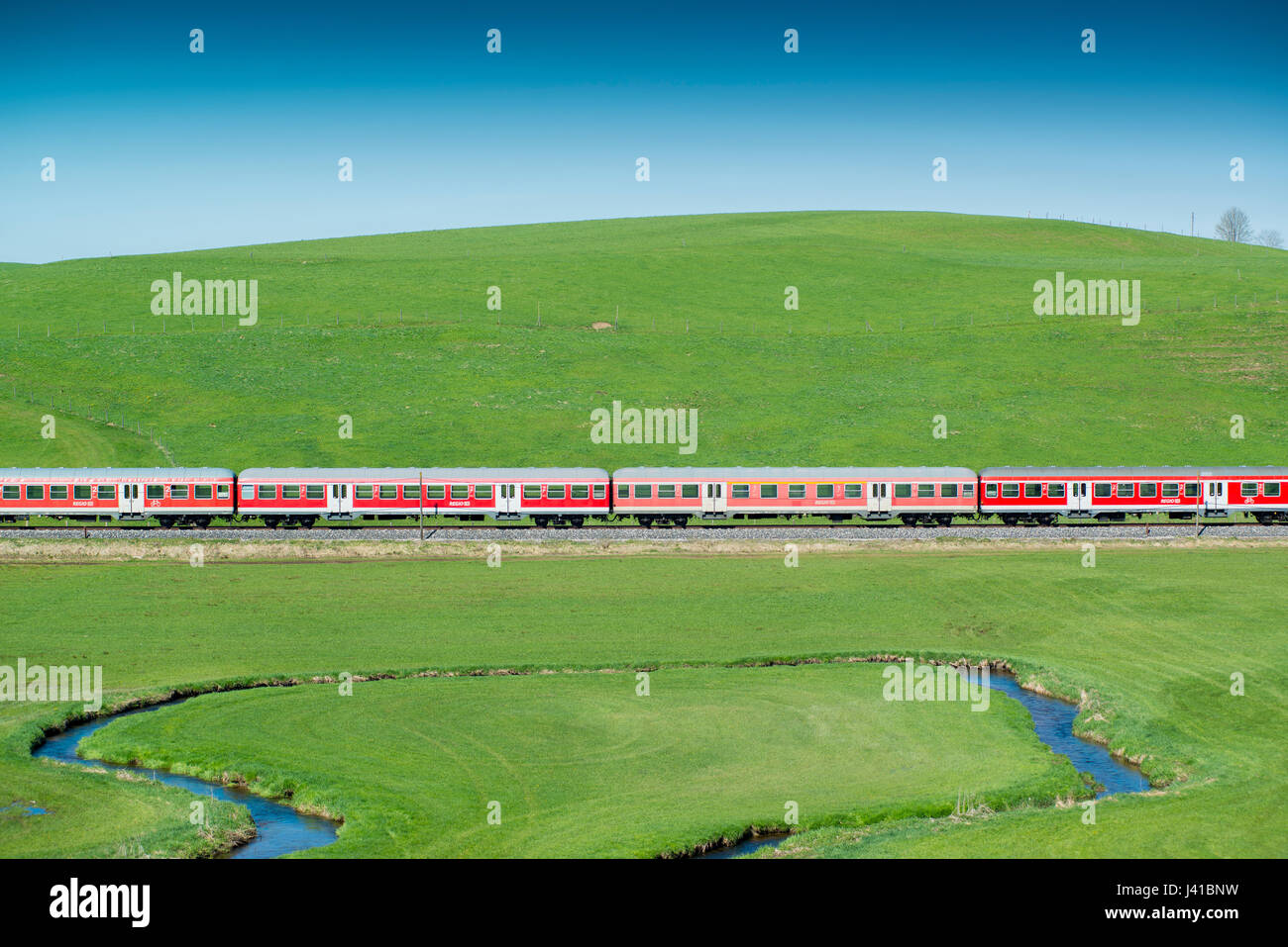 Lengenfelder Wanger Muehlbach meander in Allgaeu. Regional train from ...