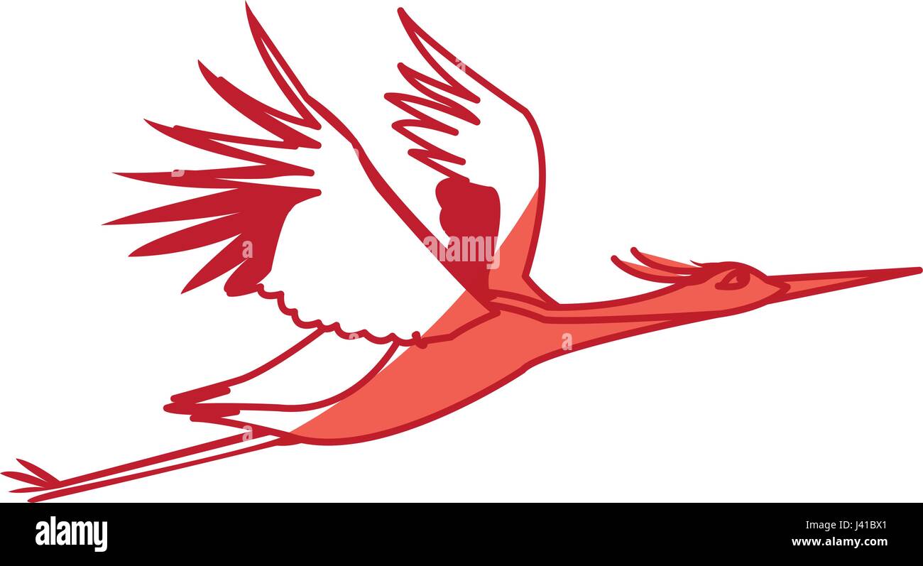 japanese traditional bird crane feathers flying red line Stock Vector ...
