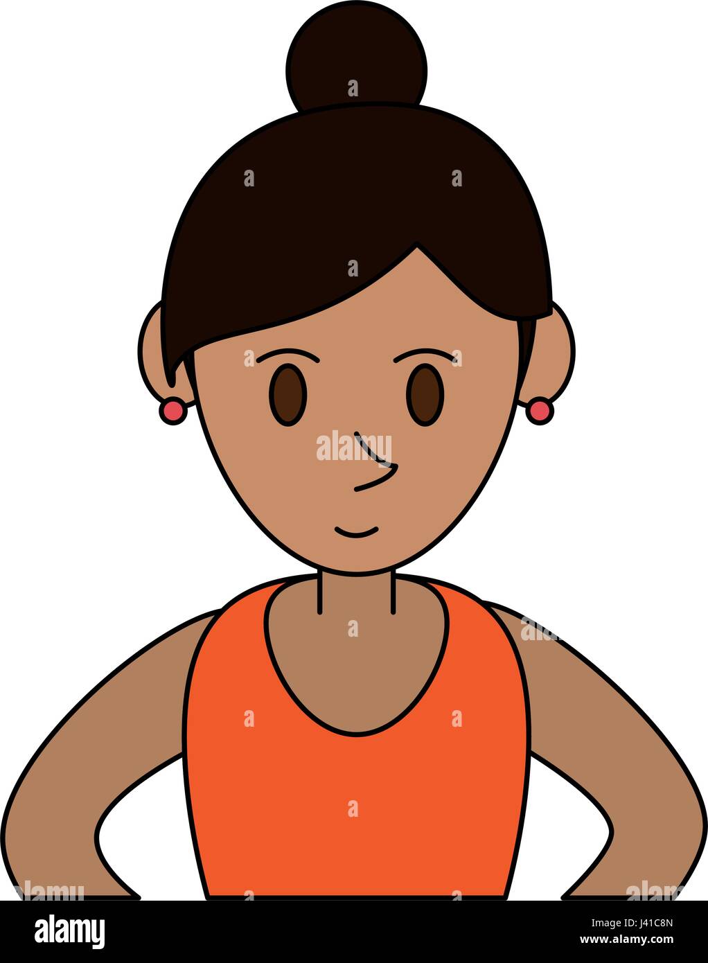 colorful image cartoon half body woman with collected hairstyle and ...