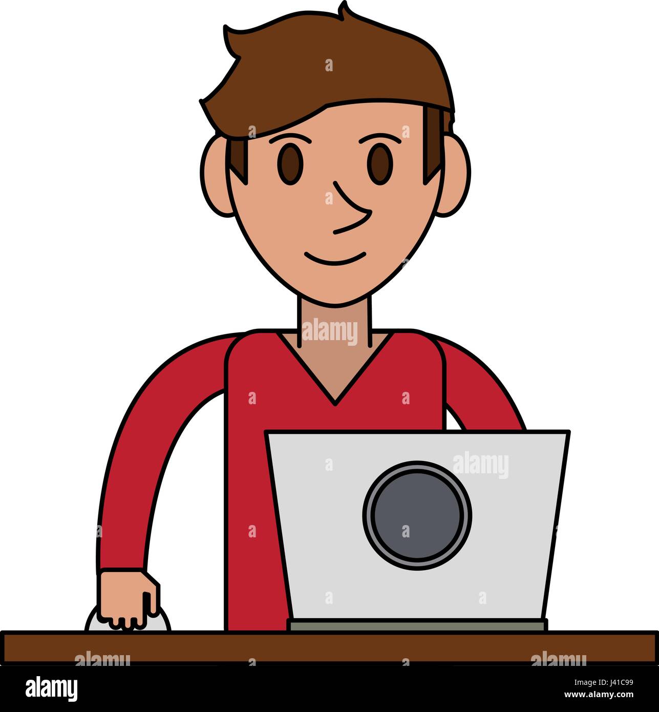 colorful image cartoon front view half body guy with laptop computer ...