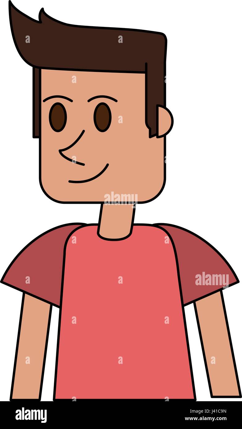 colorful image cartoon front view half body guy with t-shirt and ...