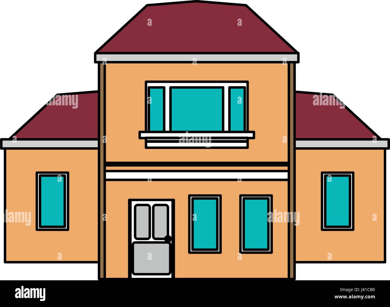 colorful image cartoon facade two house floors with several rooms Stock ...