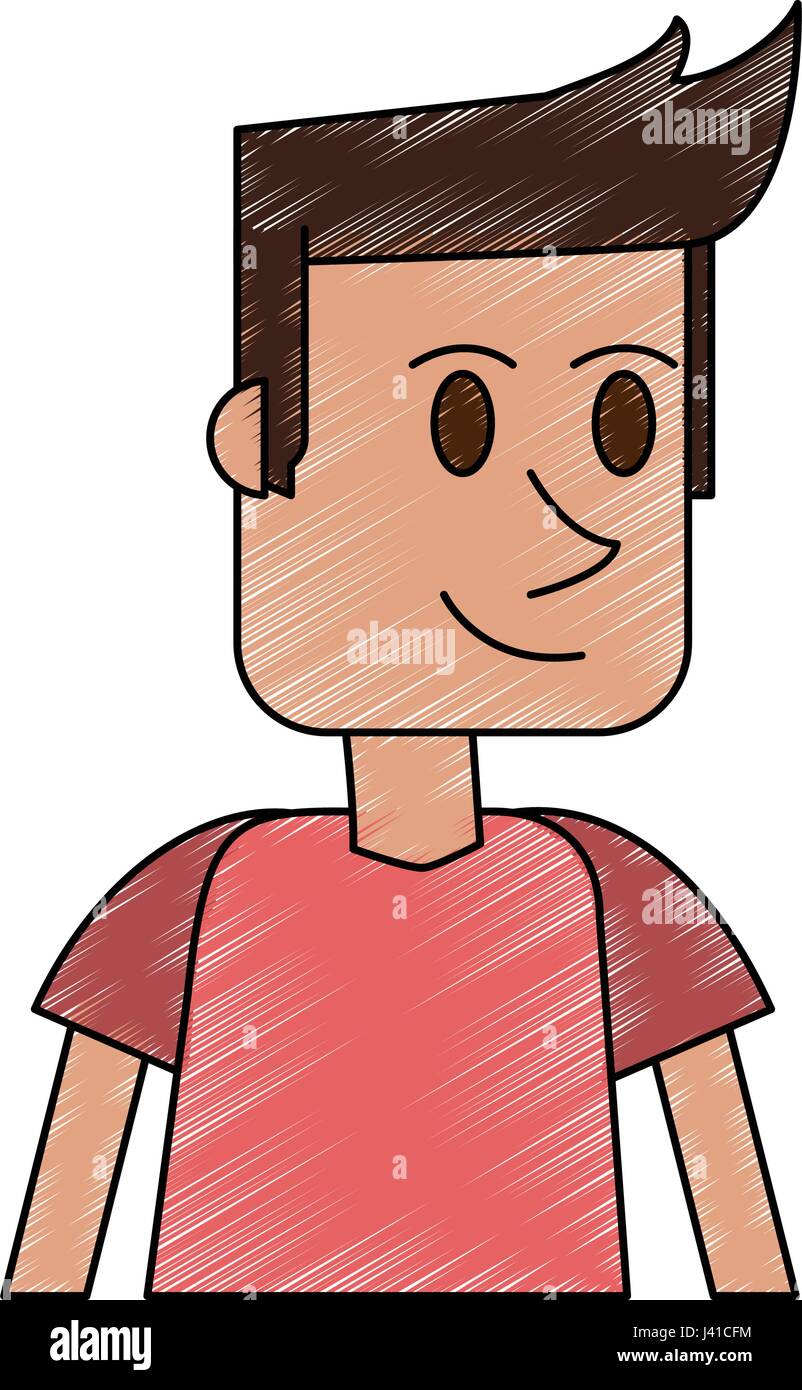 color pencil cartoon closeup half body guy with t-shirt and hairstyle ...