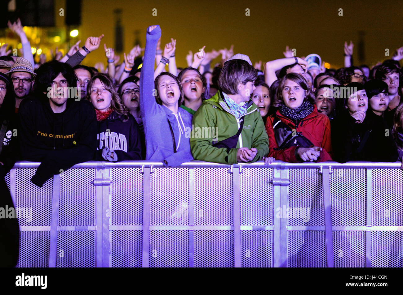 cheering fans at a rock concert outside, Rock am Ring, Nuerburgring ...