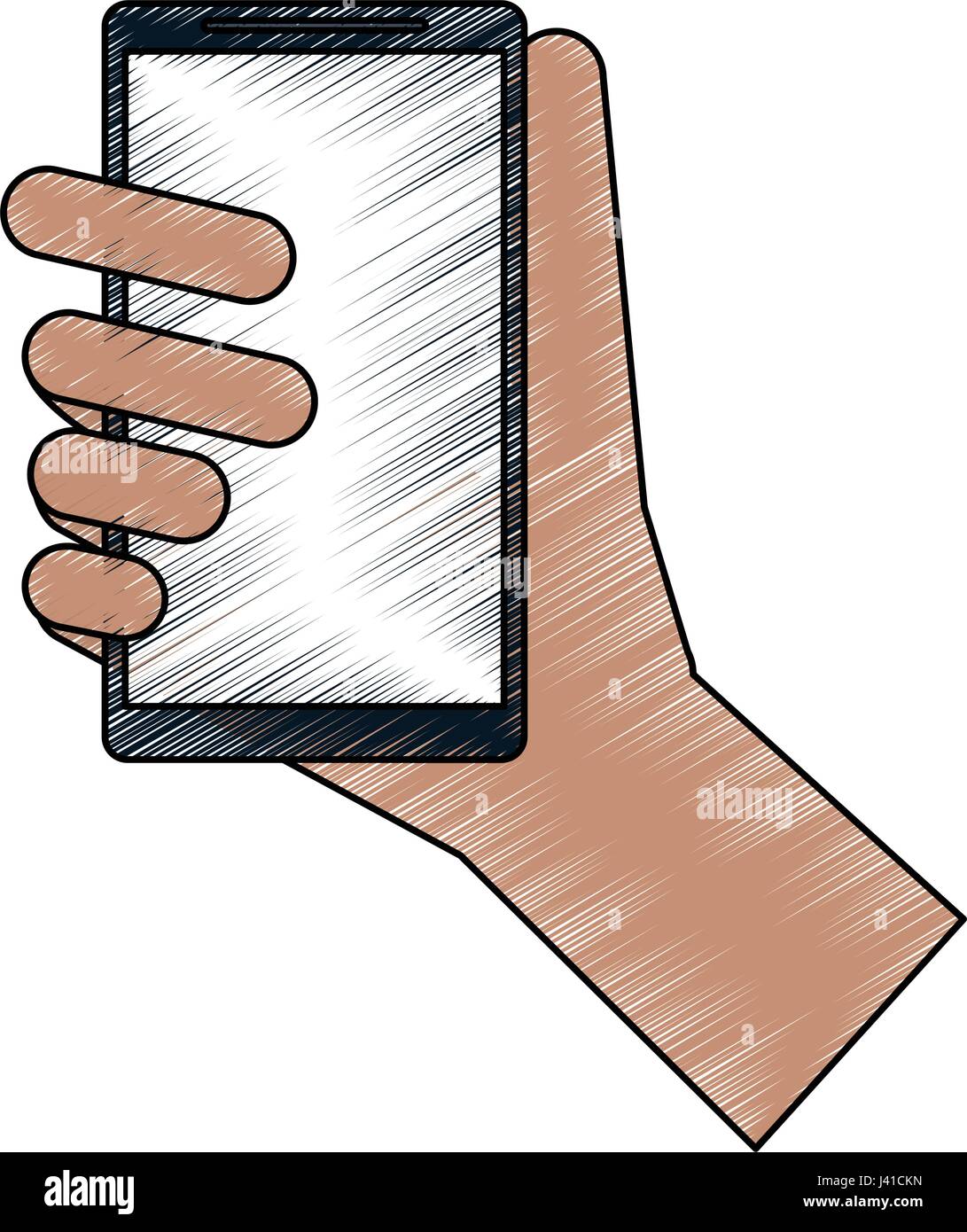 color pencil cartoon hand holding smartphone device Stock Vector Image ...