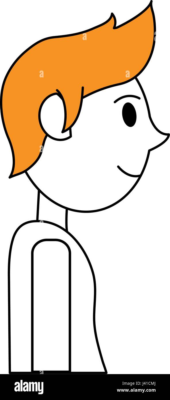 color silhouette cartoon side view half body man with t-shirt and ...