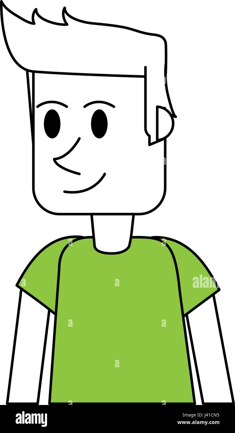 color silhouette cartoon front view half body guy with green t-shirt ...