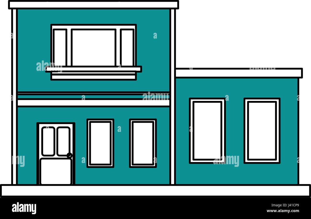 color silhouette cartoon blue facade two house floors without roof ...