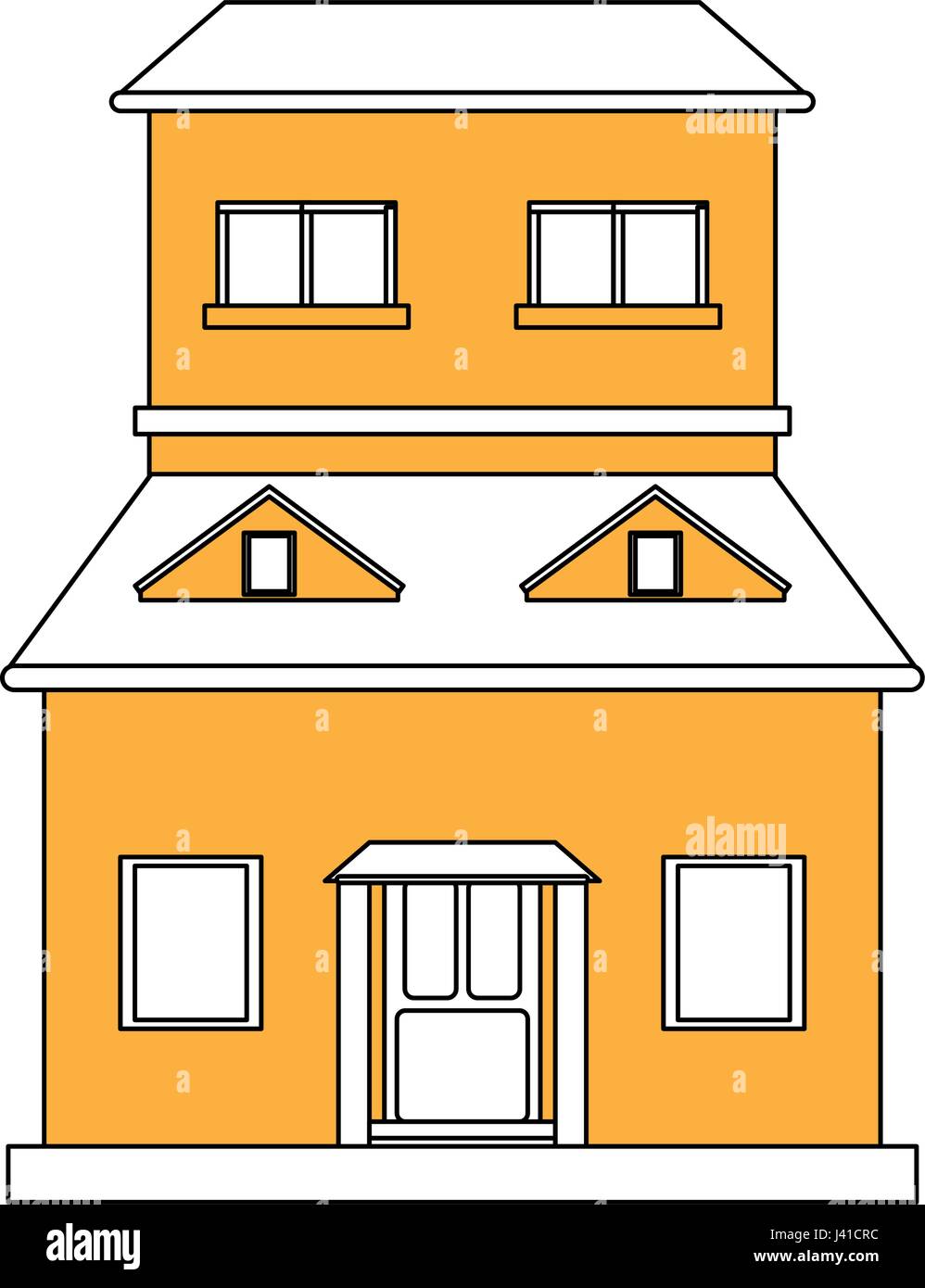 color silhouette cartoon yellow facade structure house with two floors ...