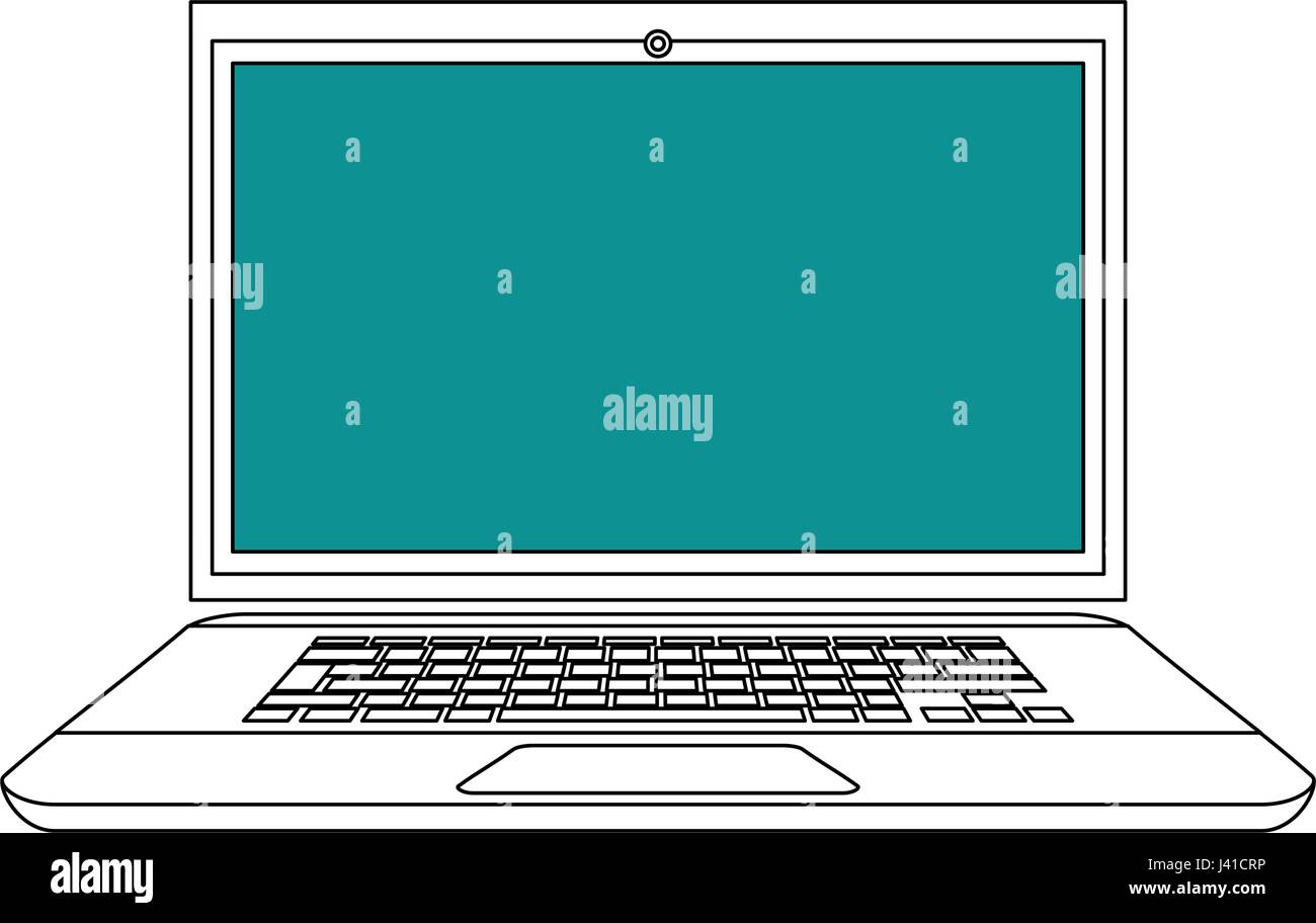 color silhouette cartoon laptop screen display modern style Stock ...