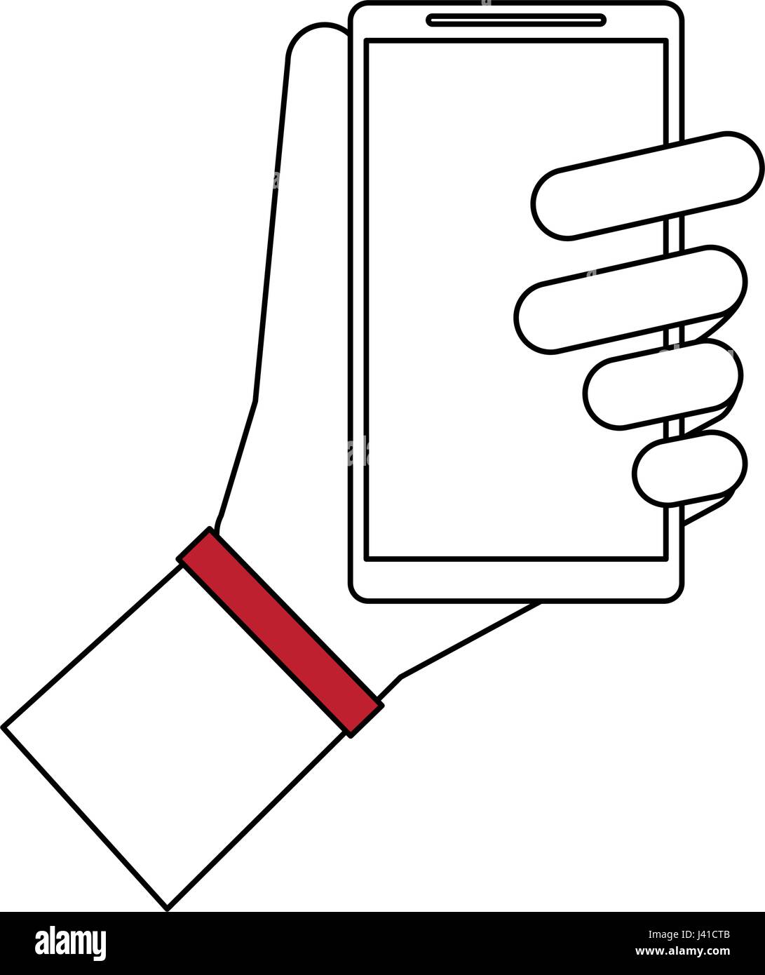 color silhouette cartoon hand holding smartphone device Stock Vector ...