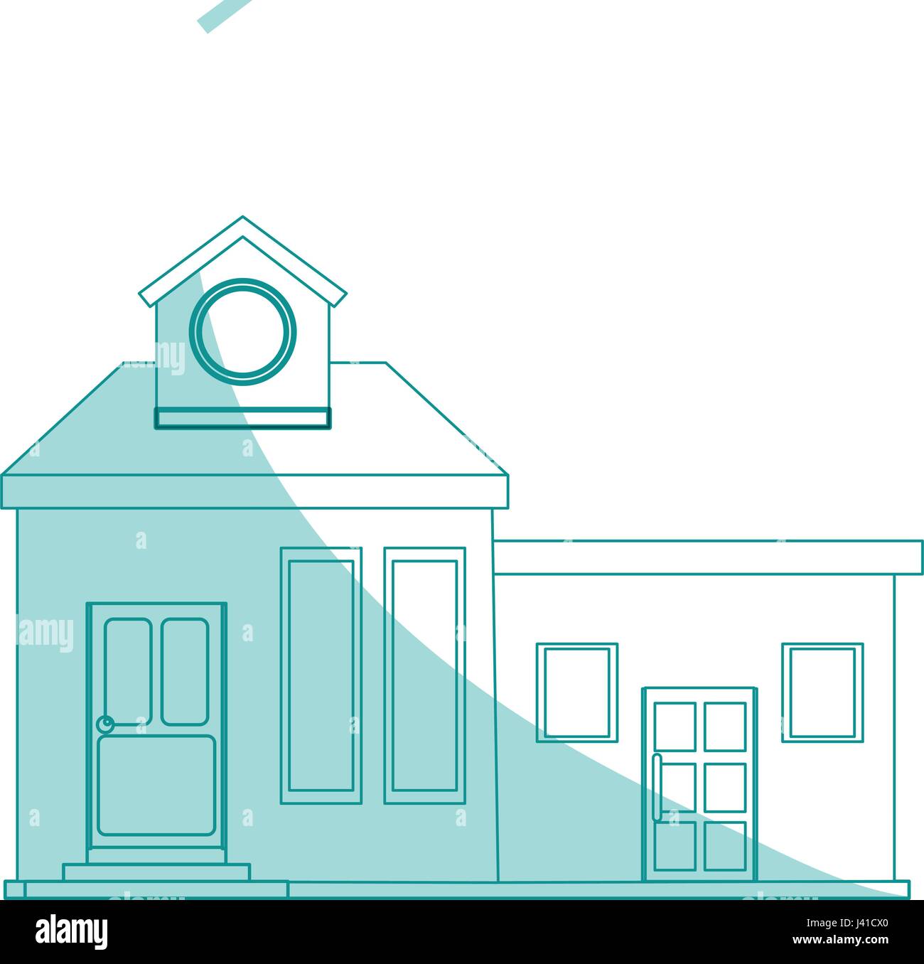 blue shading silhouette cartoon facade modern house with two rooms and ...
