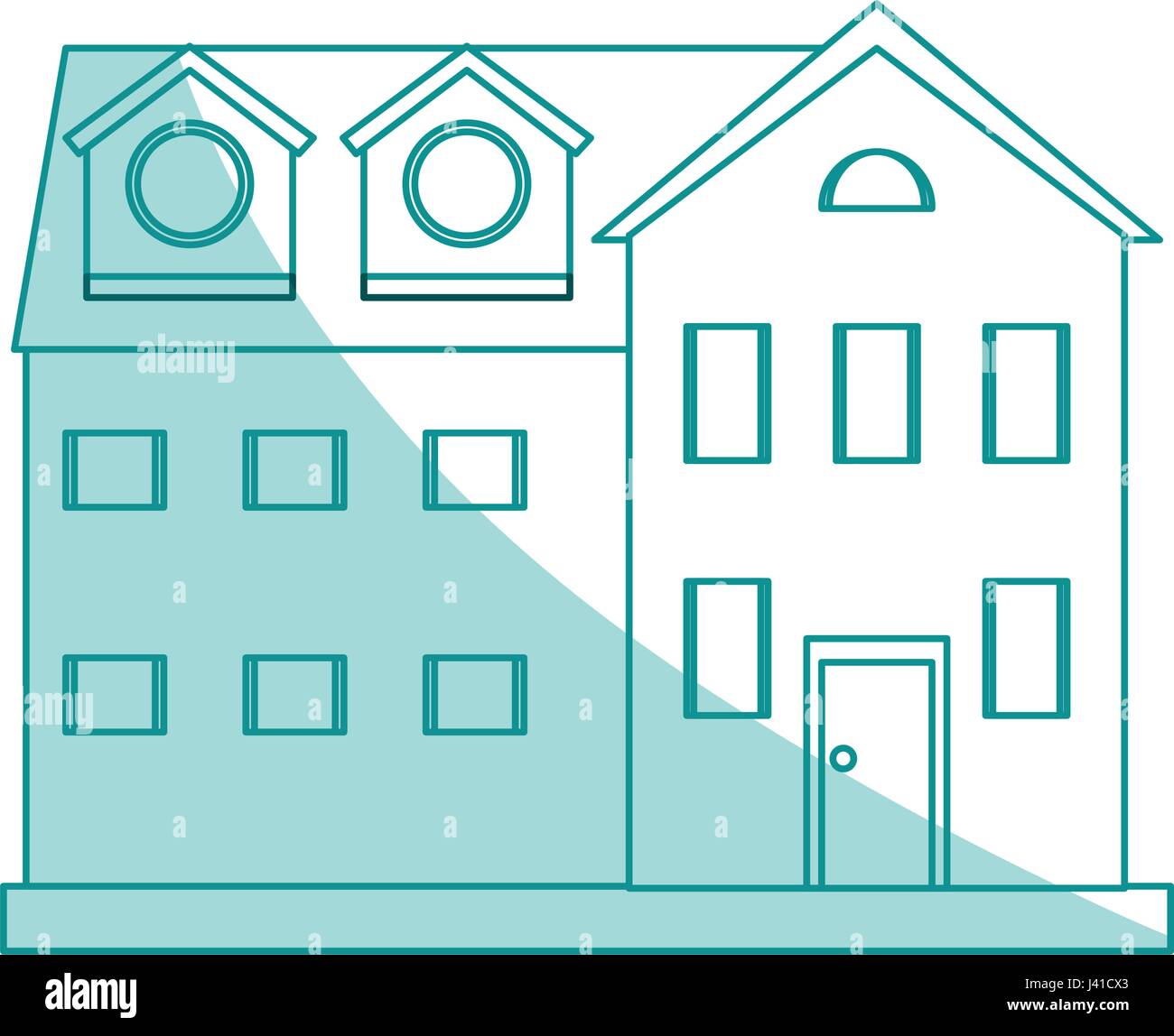 blue shading silhouette cartoon facade comfortable house with two ...