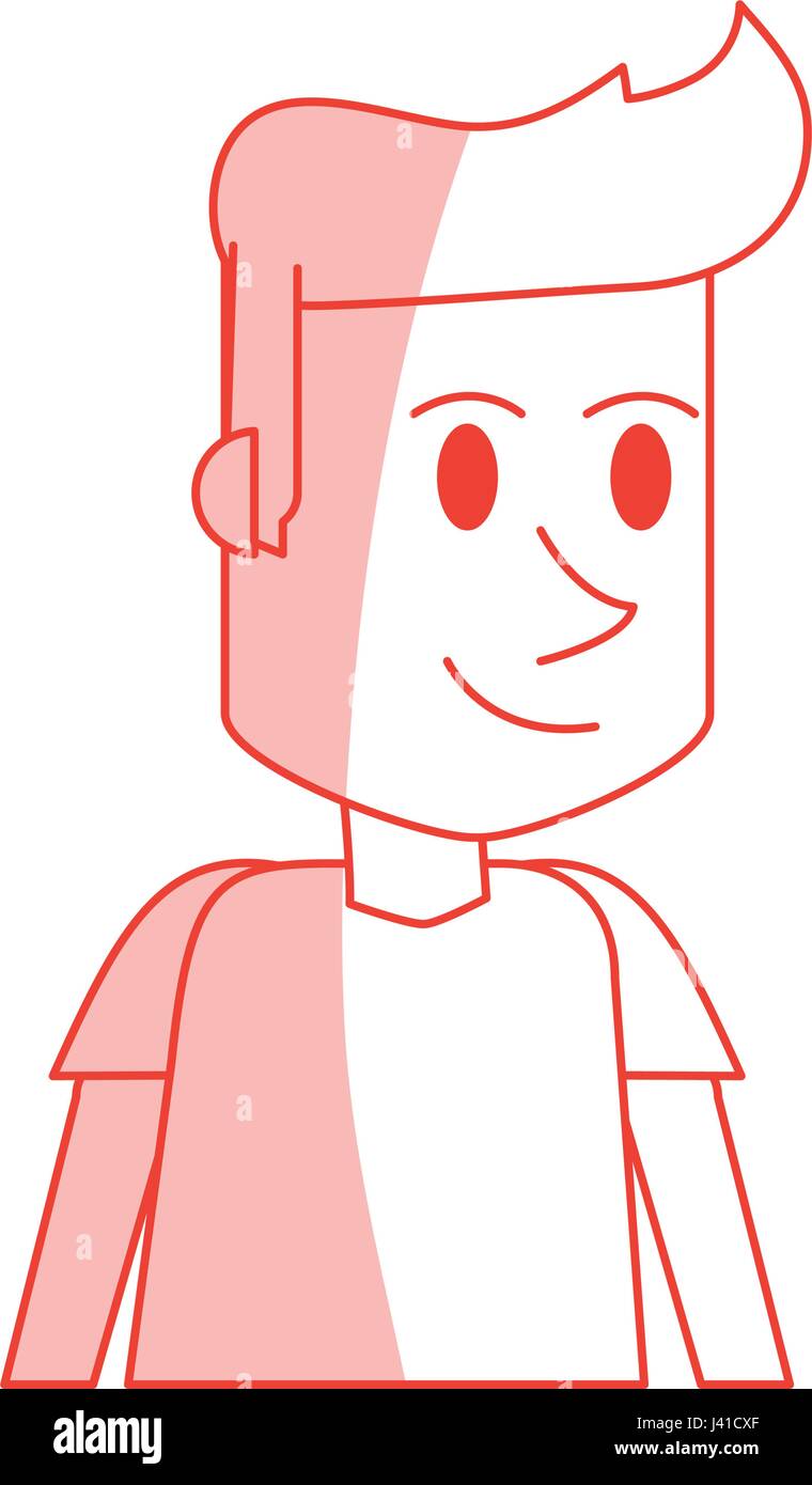 red shading silhouette cartoon closeup half body guy with t-shirt and ...