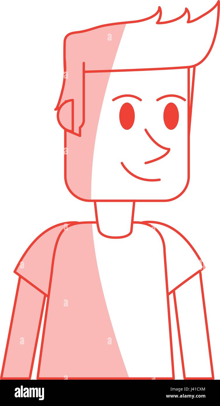 red shading silhouette cartoon front view half body guy with t-shirt ...