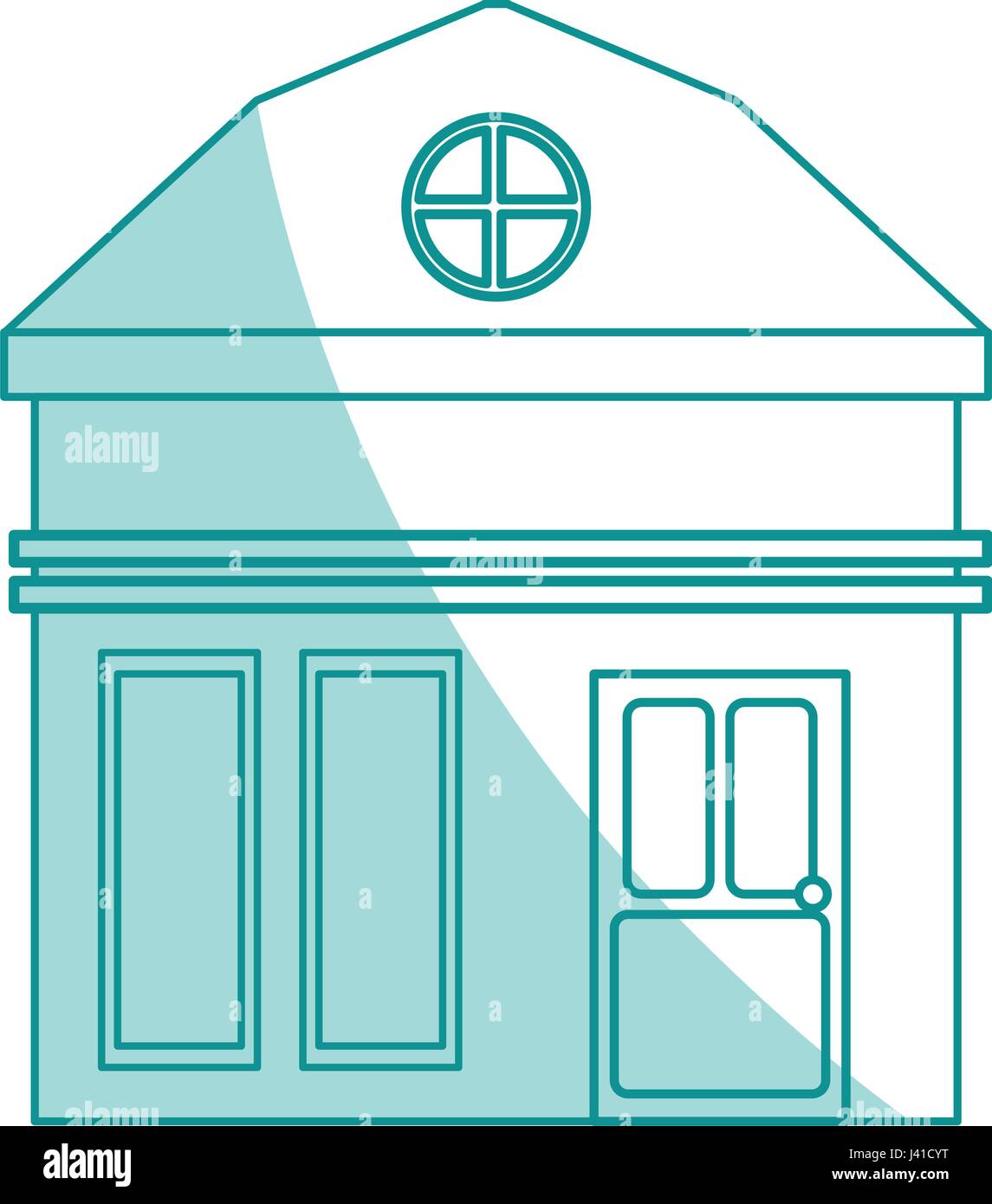 blue shading silhouette cartoon facade small house with attic Stock ...