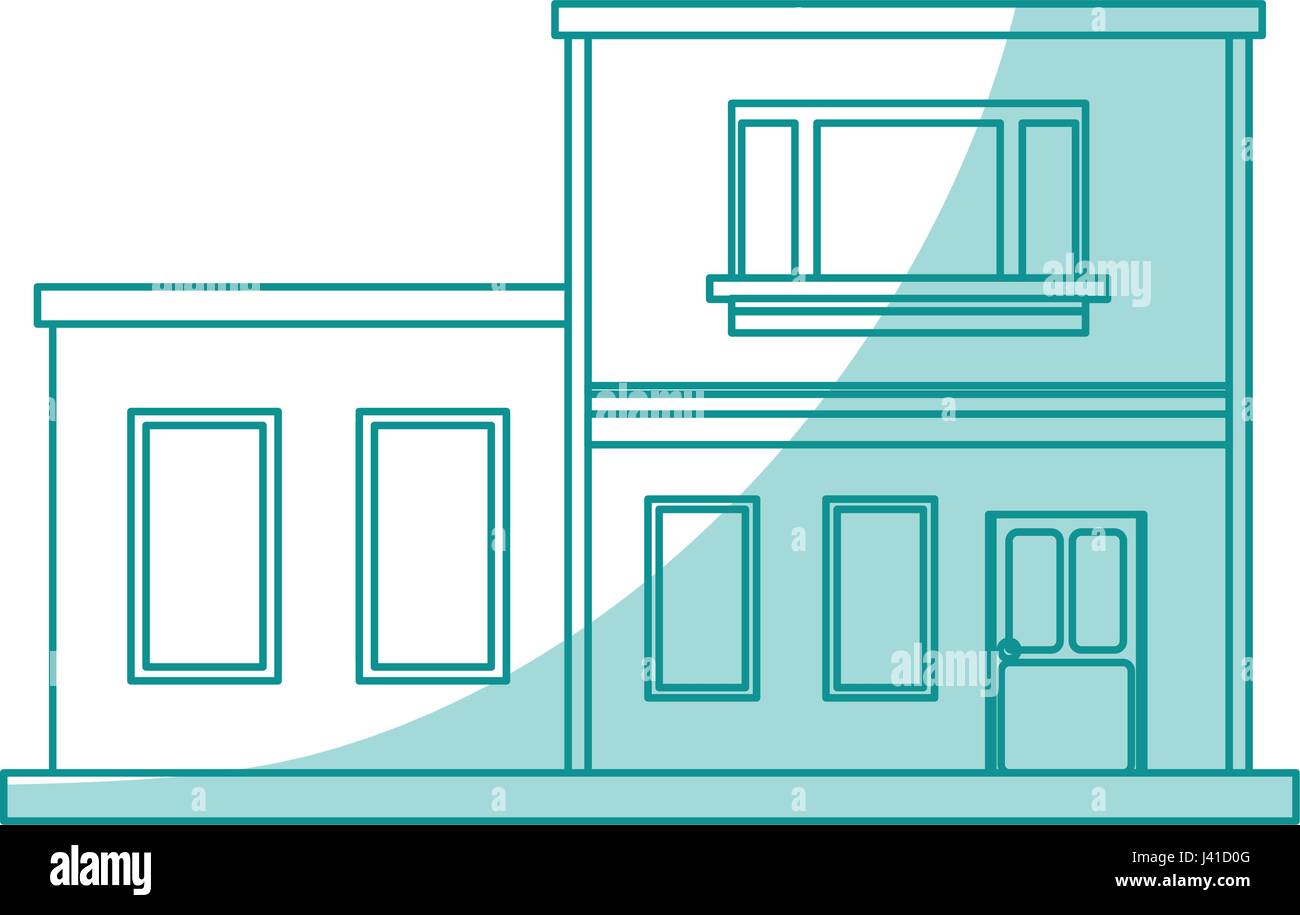 blue shading silhouette cartoon facade two house floors without roof ...