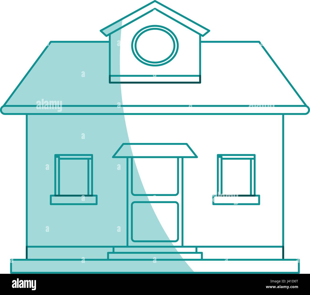 blue shading silhouette cartoon facade comfortable house with attic ...