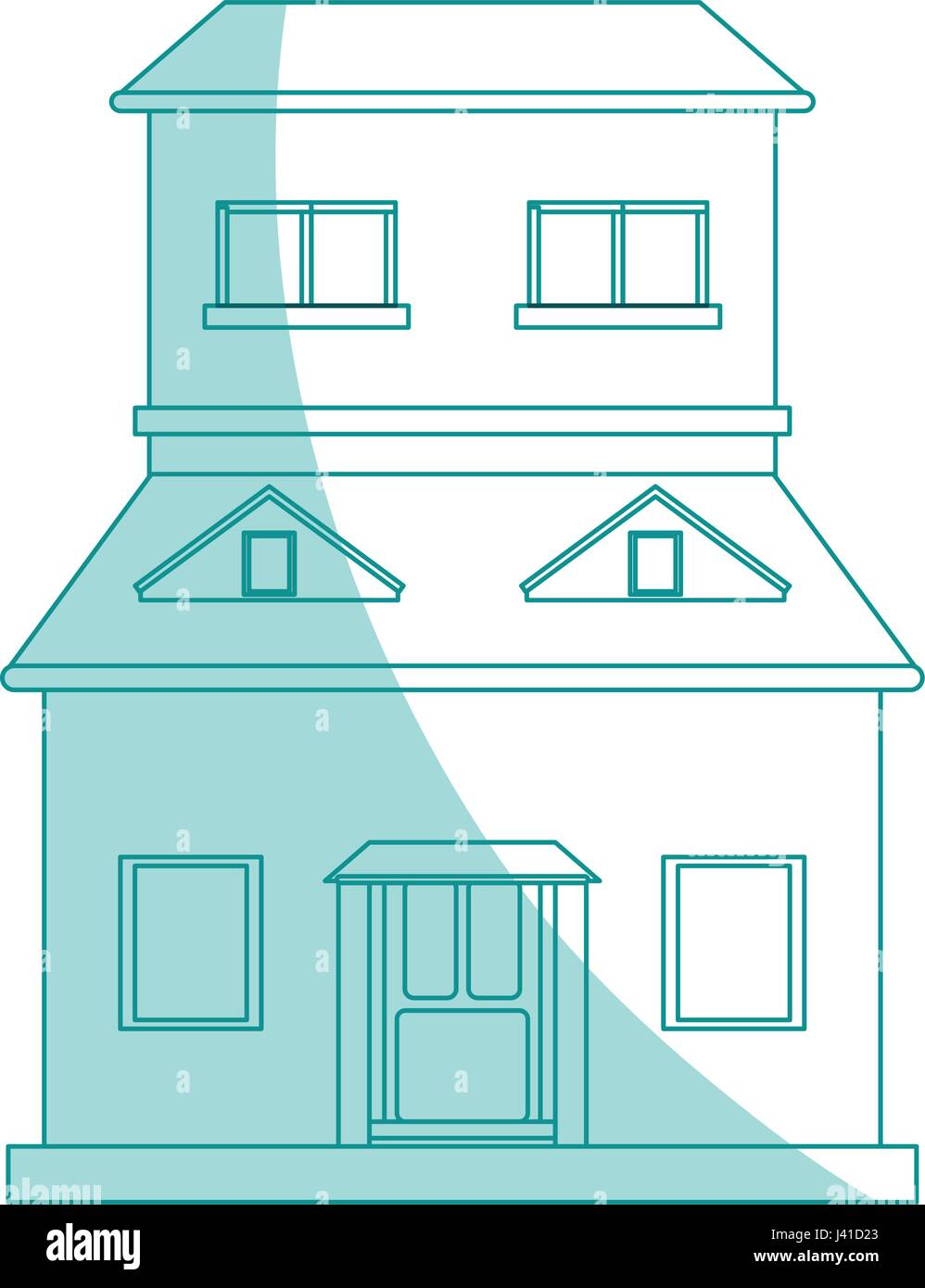 blue shading silhouette cartoon facade structure house with two floors ...