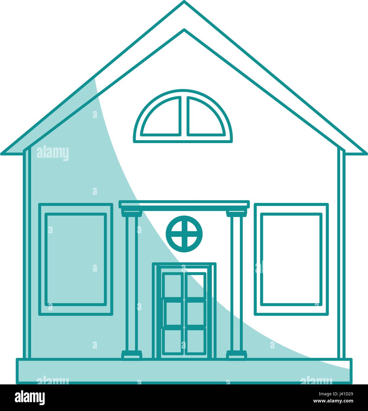 blue shading silhouette cartoon facade structure house with modern ...