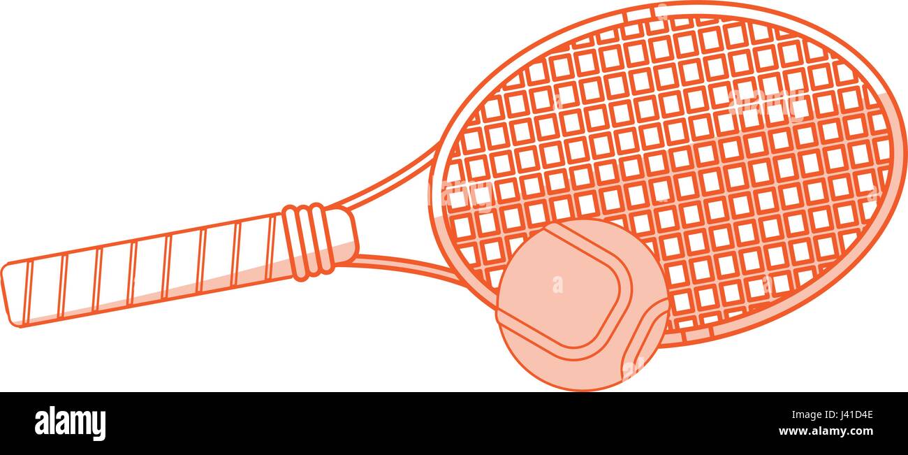 orange shading silhouette cartoon tennis racquet with ball Stock Vector ...