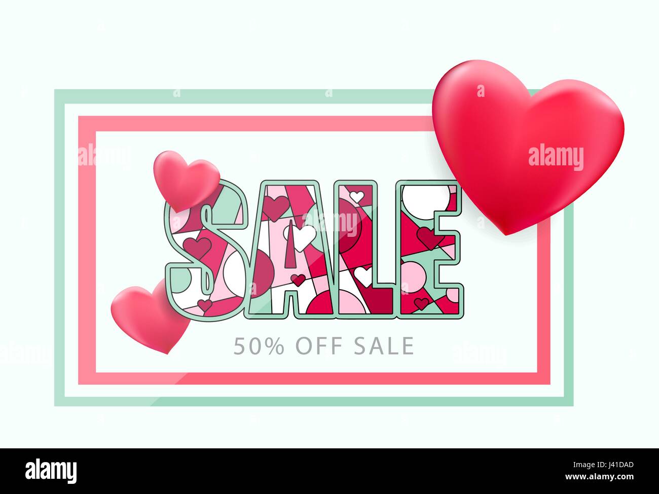 SALE card with heart symbols. Clearance promotion marketing discount ...