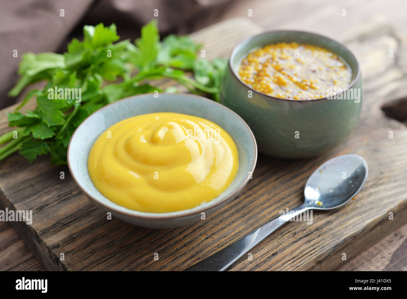 Mustard in the assortment: Dijon mustard and burning Russian mustard in ...