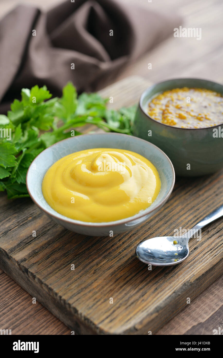 Mustard in the assortment: Dijon mustard and burning Russian mustard in ...