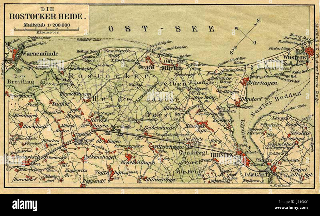 This map from 1912 depicts the Rostocker Heide, a large forest area ...