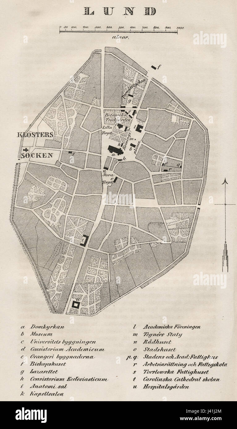 This map of Lund, Sweden, presents the layout of the city and its ...