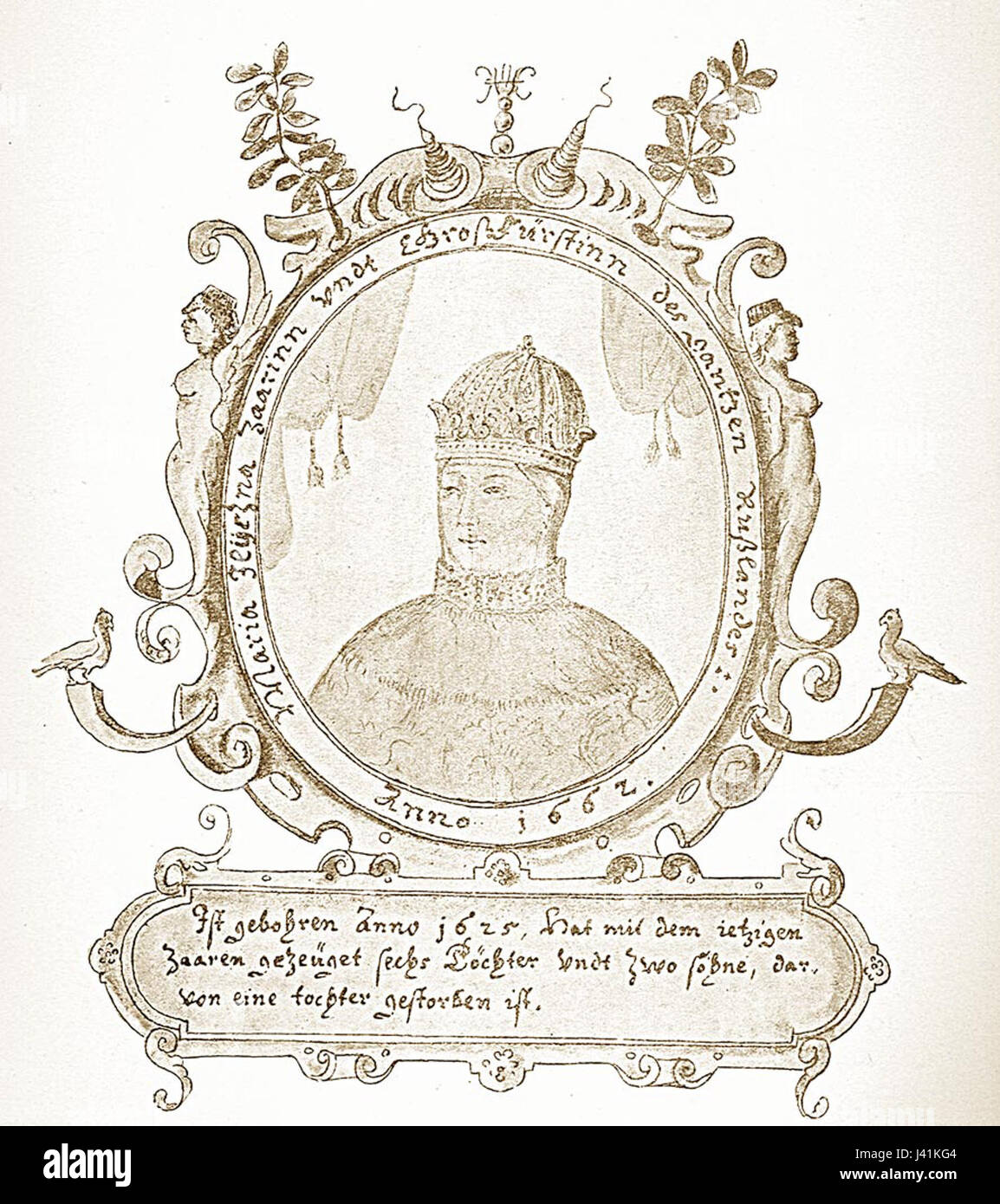 Maria Miloslavskaya, the wife of Tsar Alexis I of Russia, is depicted ...