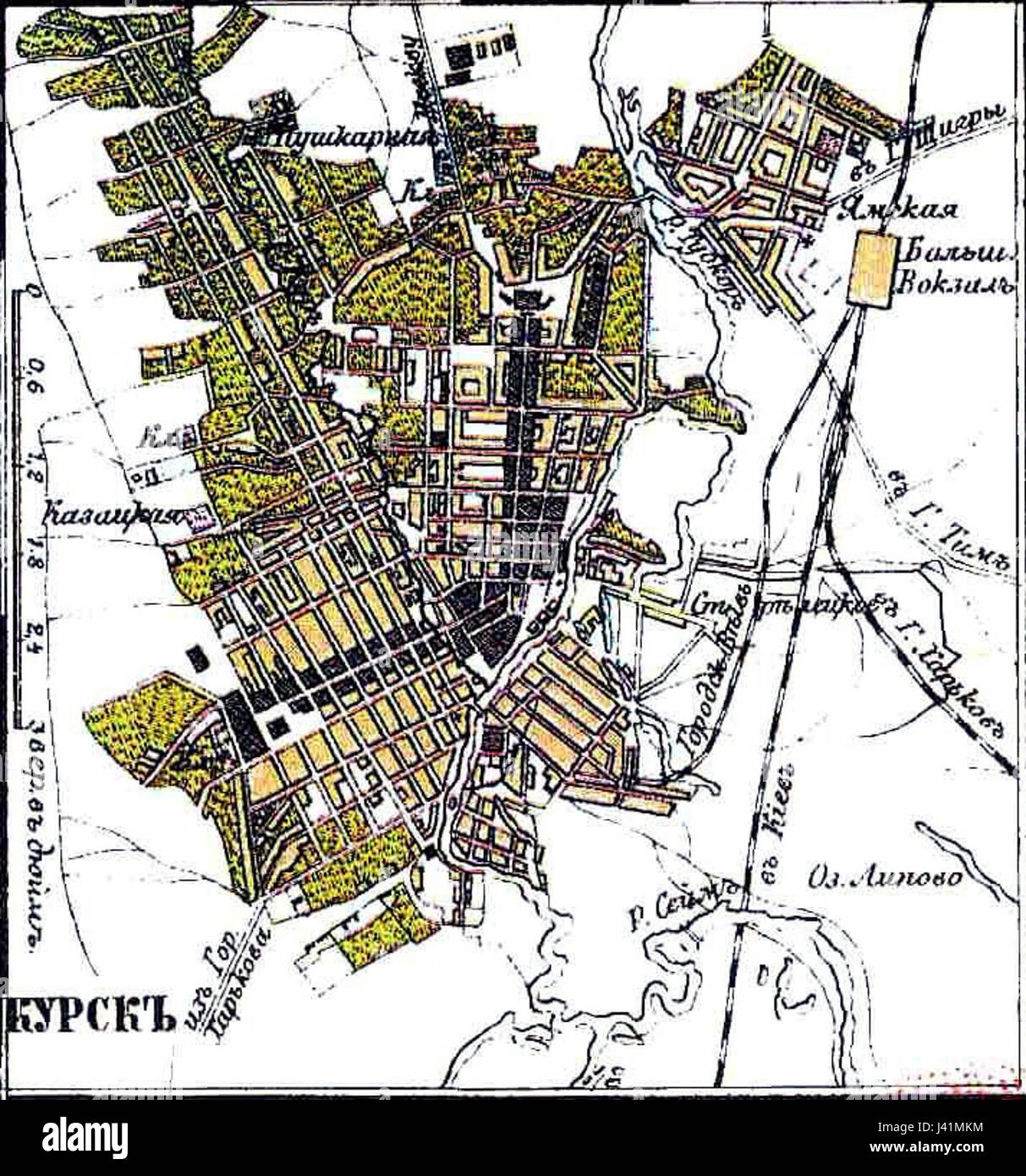 The Kursk map from the late 19th century represents geographical ...