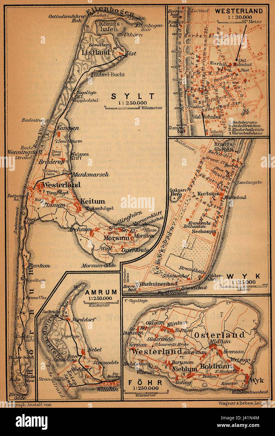 Map frisian islands north 1910 Stock Photo - Alamy