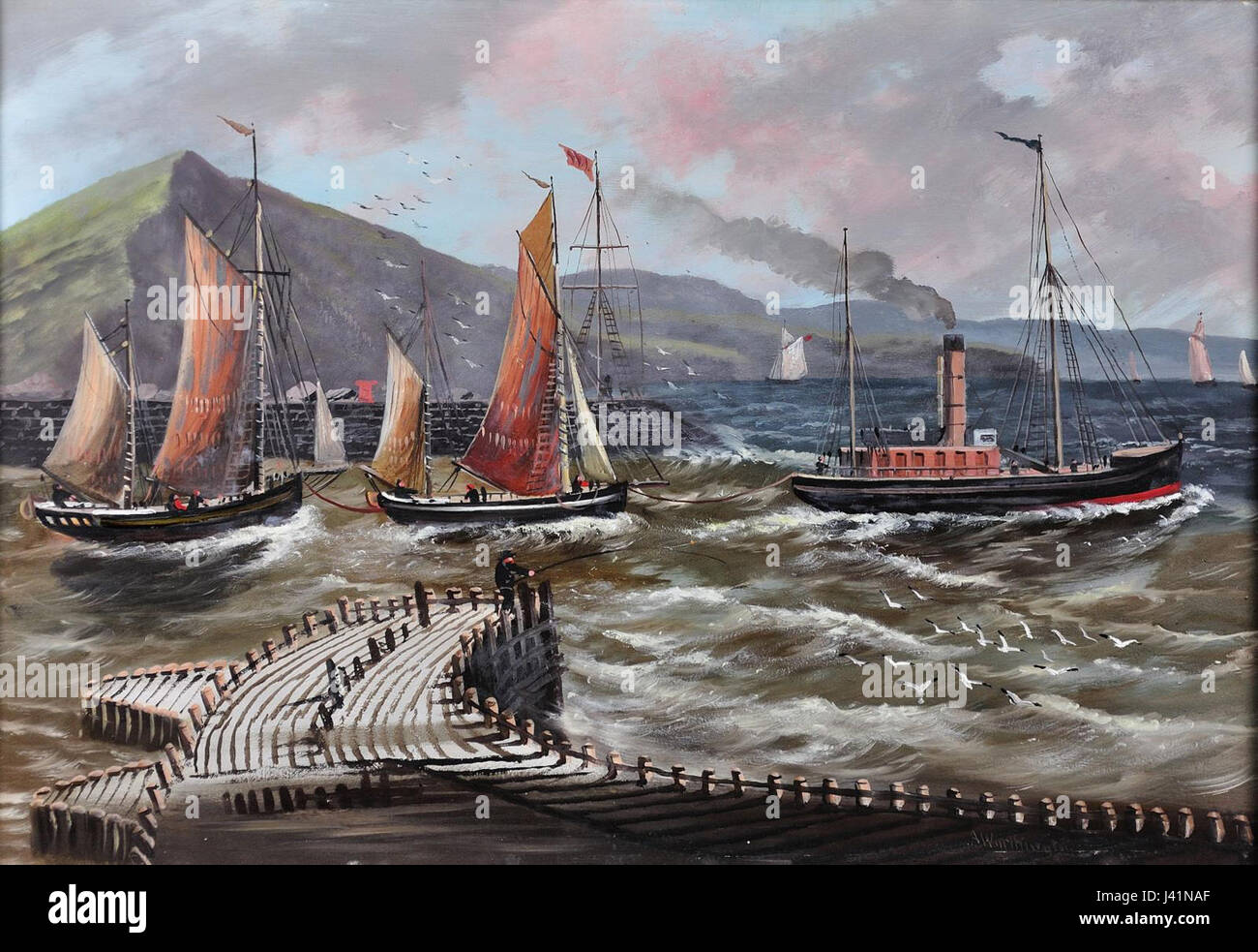 This image captures a maritime scene from 1897, showing a boat leaving ...