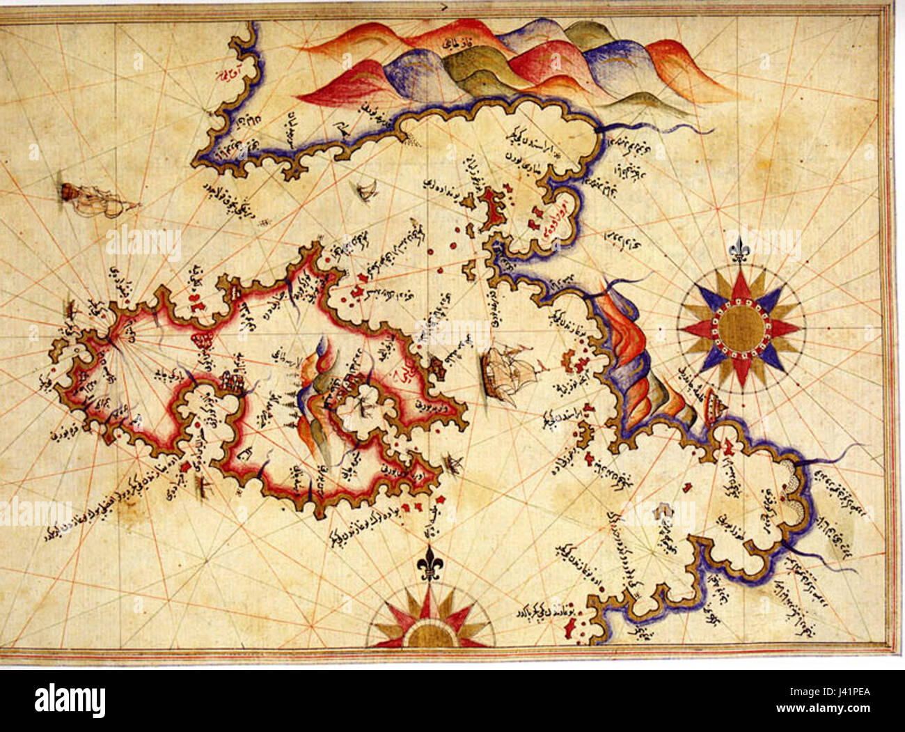 ‘Lesbos and Ayvalik’ by Piri Reis is a historical map that depicts the ...
