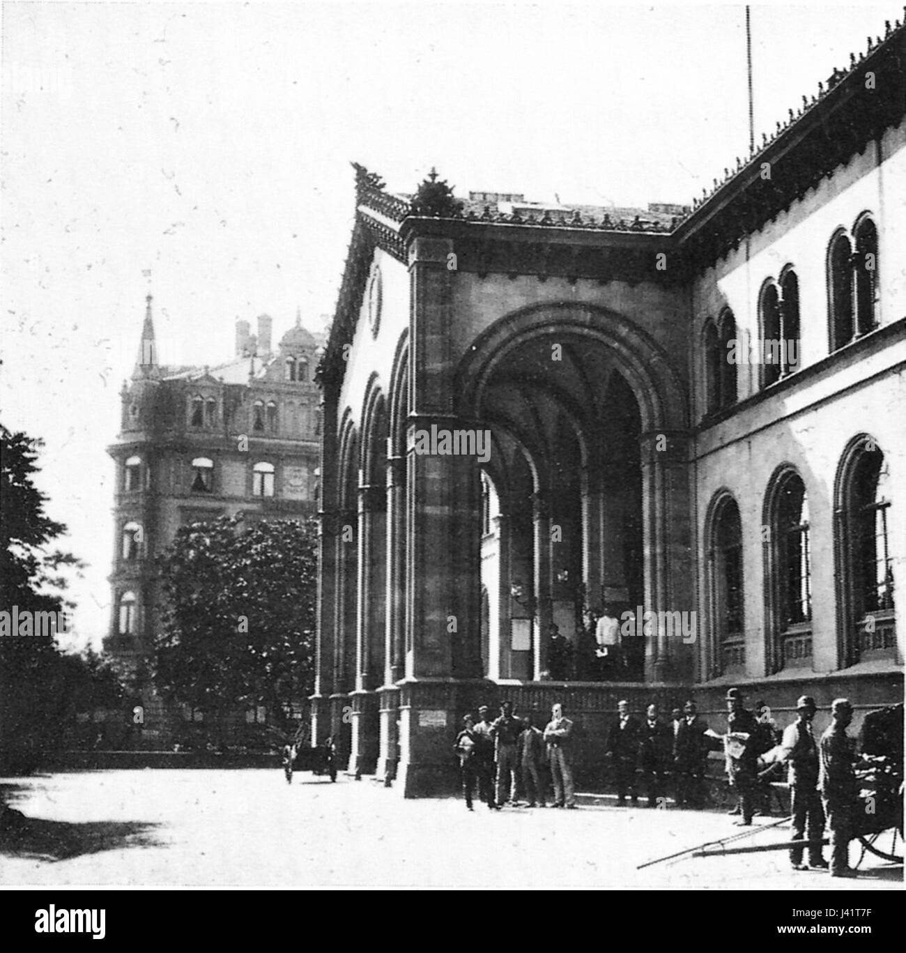 This 1880 illustration depicts Main Neckar Bahnhof, a prominent railway ...
