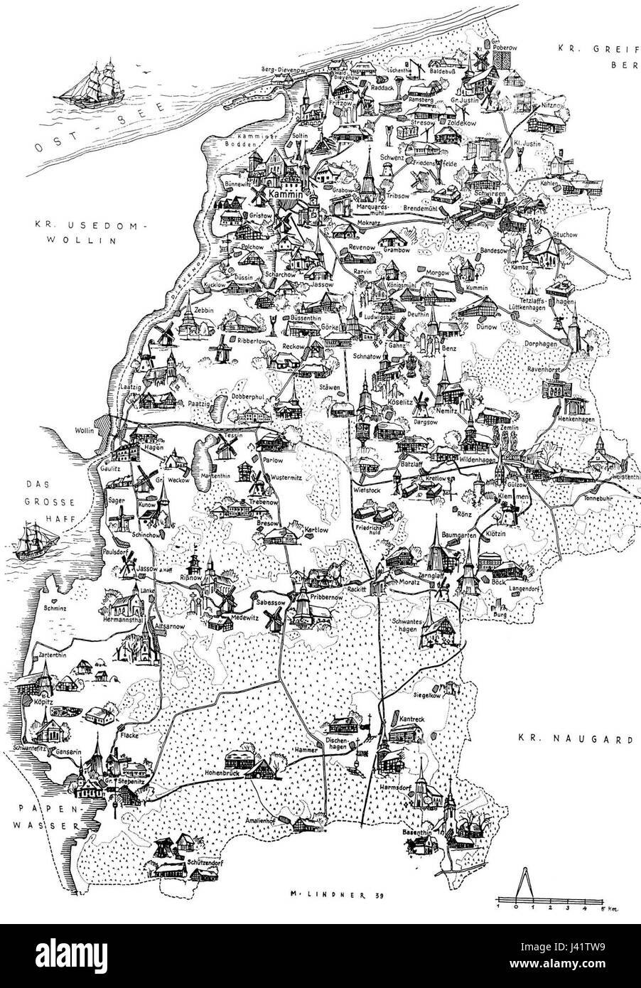 A map of Landkreis Cammin in Pommern, around the 1930s, depicting the ...