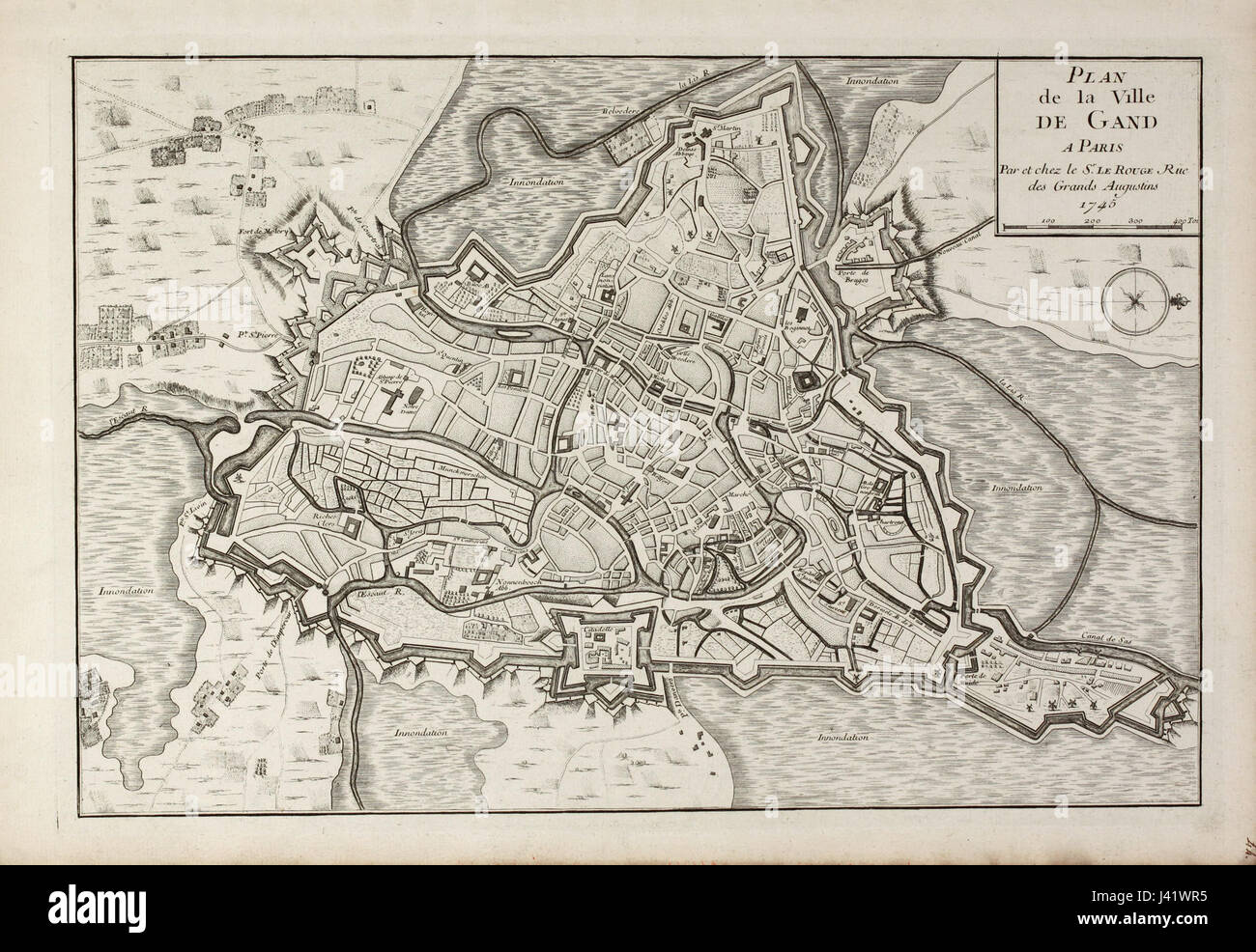 Map of Ghent by George Louis le Rouge Stock Photo - Alamy