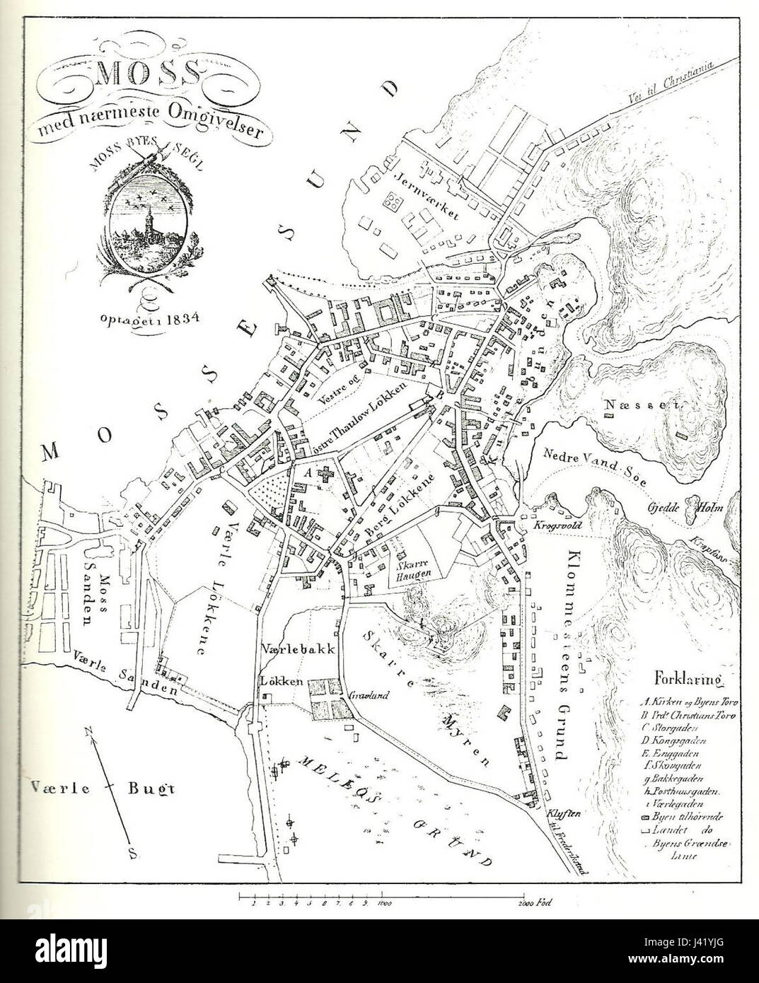 Map of Moss, Norway, from 1834 Stock Photo - Alamy