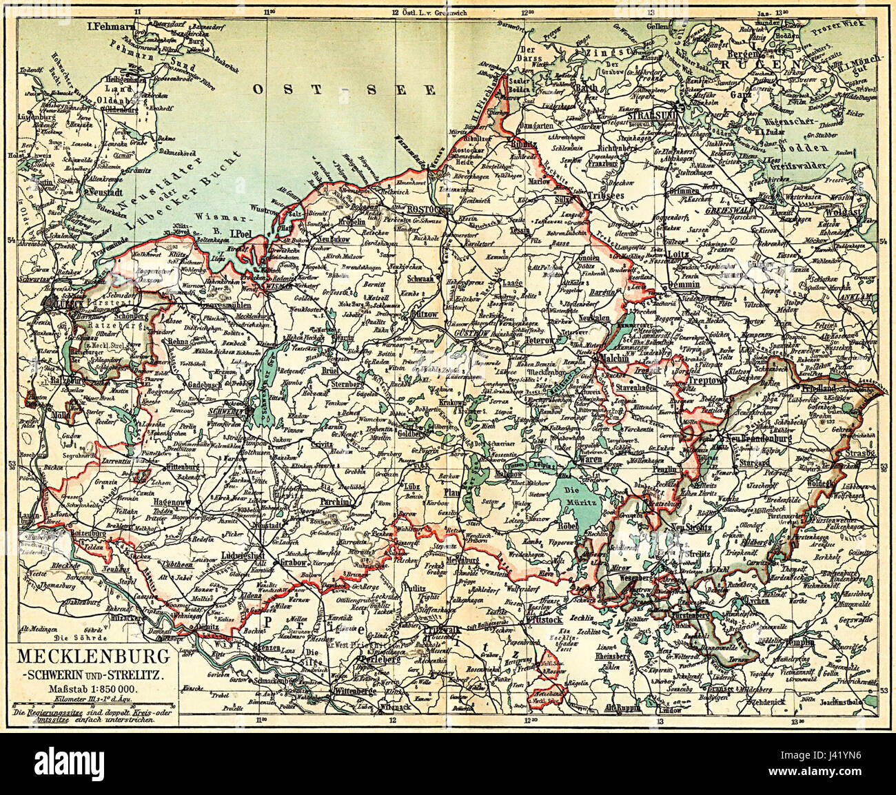 This 1908 map illustrates the historical regions of Mecklenburg ...