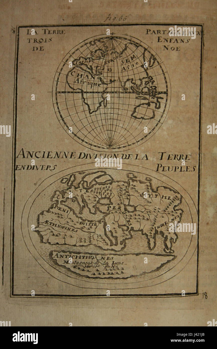 This map from 1685 presents historical depictions of the world as ...