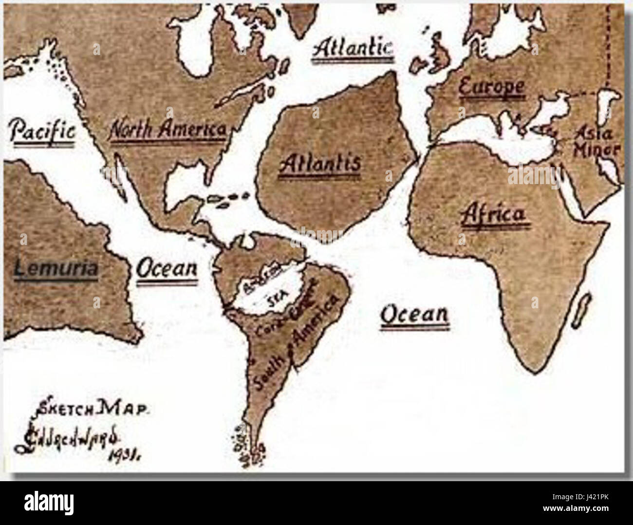 A map depicting the hypothetical lost continent of Lemuria, a concept ...