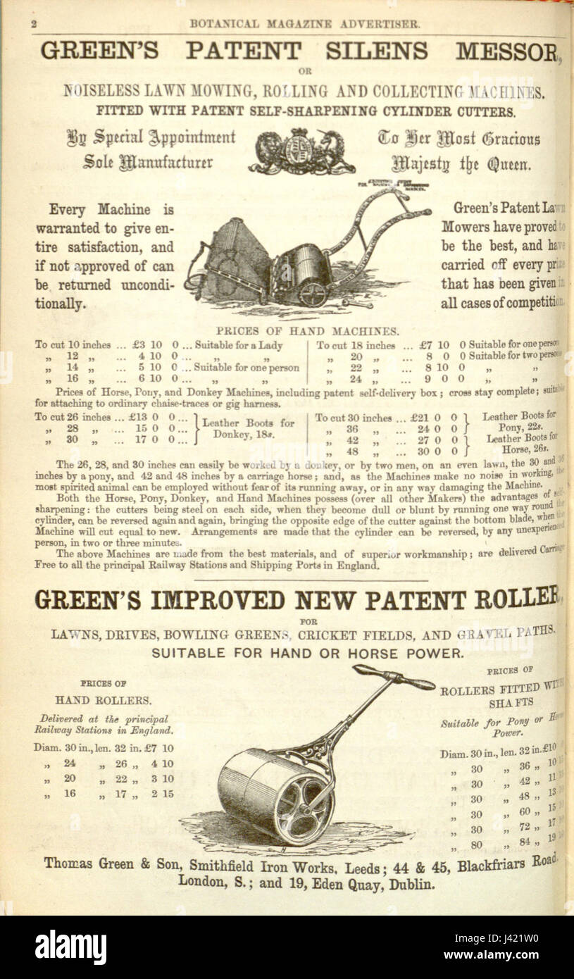 Lawn mower advertisement Curtis's Botanical Magazine vol. 92 (1866) 3 ...