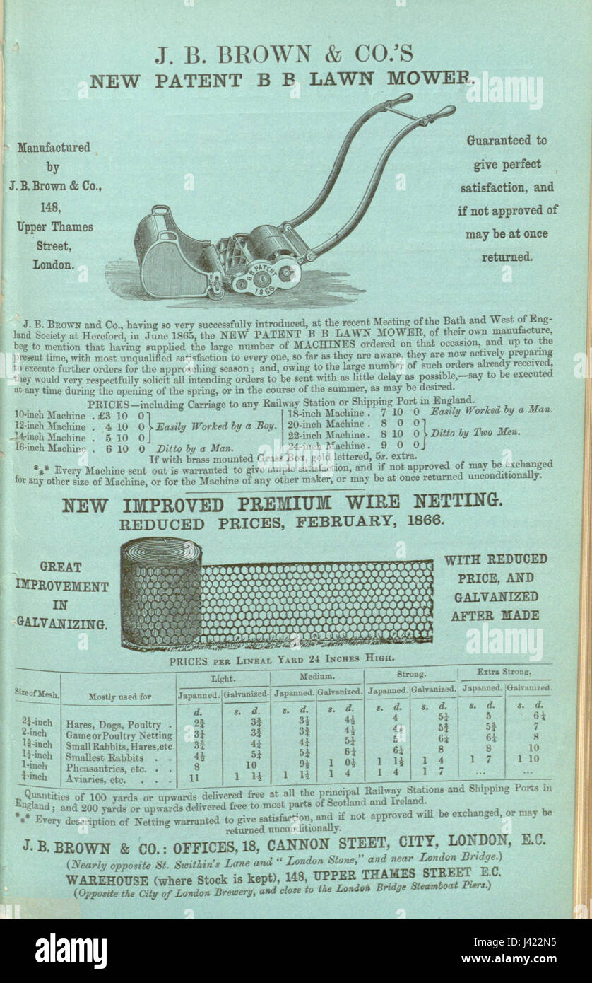 An advertisement for lawn mowers published in Curtis's Botanical ...